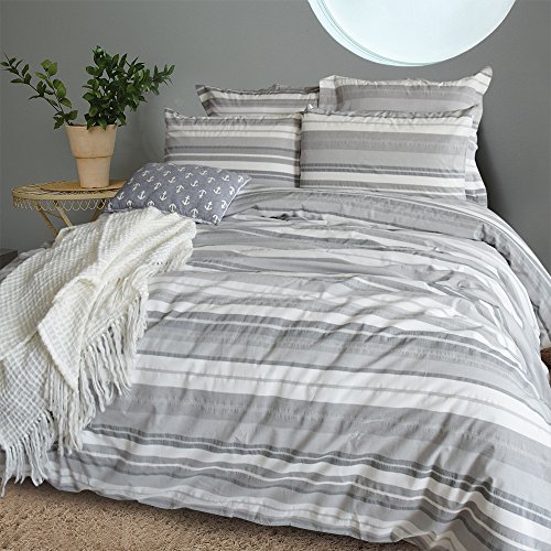 Merryfeel Cotton Duvet Cover Set, 100% Cotton Yarn Dyed Duvet Cover with 2 Pillowshams,- King