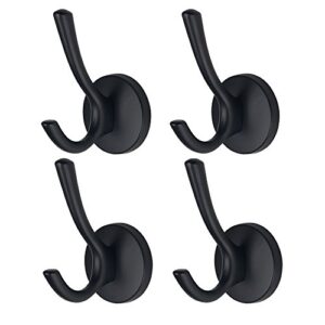 mellewell 4 pack double robe hook heavy duty towel coat hooks 4-1/5'' wall mounted in matte black, 09001b