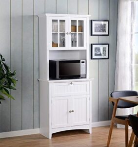 american furniture classics os home and office buffet and hutch with framed glass doors and drawer, large, white