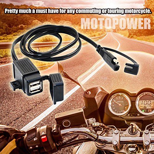 MOTOPOWER MP0609C 3.1Amp Waterproof Motorcycle Dual USB Charger Kit SAE to USB Adapter Cable Phone Tablet GPS Charger (SAE to Dual USB Adapter)