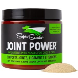 Super Snouts Joint Power 100% Green Lipped Mussels for Dogs & Cats - Dog Joint Supplement Powder Supports Joints, Tendons, Ligaments (5.29 oz)