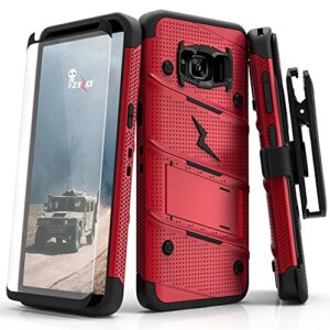 zizo bolt series for samsung galaxy s8 plus case military grade drop tested with tempered glass screen protector holster red black