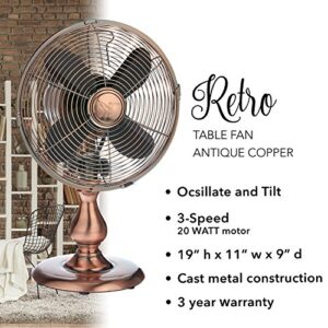 Dynamic Collections Retro Electric Desk Fan Air Circulator for Cooling Your Home, Office, Kitchen, Table, Bedroom - Oscillating Cool Classic Vintage Design (Copper)