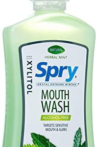 Spry Alcohol-Free Xylitol Mouthwash, Natural Herbal Mint, Healing Blend - 16 fl oz (Pack of 3)