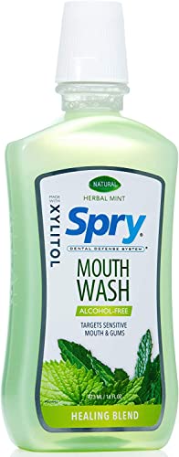 Spry Alcohol-Free Xylitol Mouthwash, Natural Herbal Mint, Healing Blend - 16 fl oz (Pack of 3)