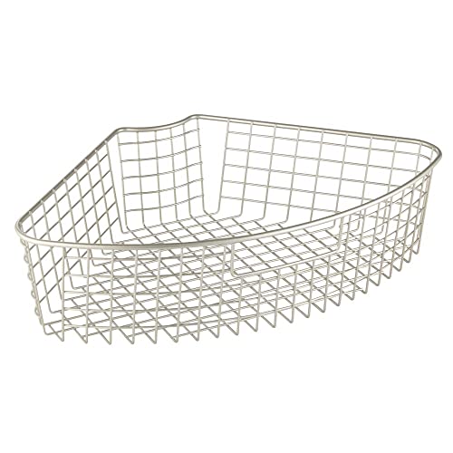 mDesign Wire Basket for Corner Cabinet Lazy Susan with Front Handle - Kitchen Cabinet, Shelf, and Pantry Corner Bin - 1/4 Wedge Metal Organizer for Lazy Susan - Concerto Collection - 4 Pack - Satin