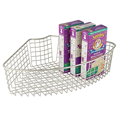 mDesign Wire Basket for Corner Cabinet Lazy Susan with Front Handle - Kitchen Cabinet, Shelf, and Pantry Corner Bin - 1/4 Wedge Metal Organizer for Lazy Susan - Concerto Collection - 4 Pack - Satin