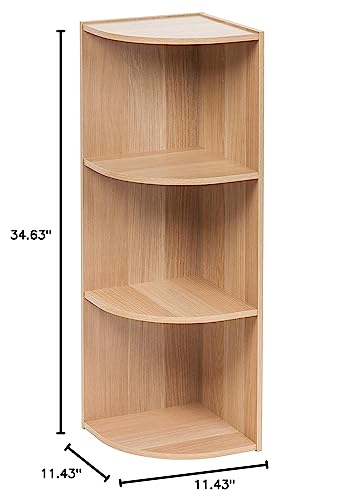 IRIS USA Small Spaces Wood, Bookshelf Storage Shelf, Bookcase, 3-Tier - Corner, Light Brown