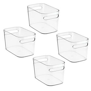 mDesign Deep Plastic Bathroom Bin with Handles - Storage Organizer for Vanity Countertop - Hold Soap, Body Wash, Shampoo, Lotion, Conditioner, Hand Towels - 10" Long, Aura Collection, 4 Pack, Clear