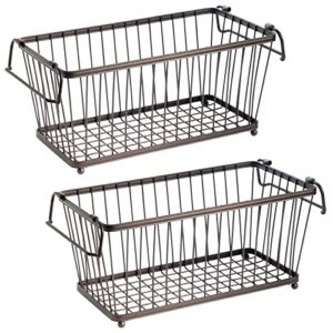 mDesign Household Stackable Metal Wire Storage Organizer Bin Basket with Built-In Handles for Kitchen Cabinets, Pantry, Closets, Bedrooms, Bathrooms - 12.5" Wide, 2 Pack - Bronze