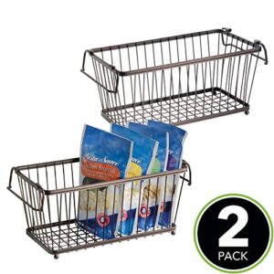 mDesign Household Stackable Metal Wire Storage Organizer Bin Basket with Built-In Handles for Kitchen Cabinets, Pantry, Closets, Bedrooms, Bathrooms - 12.5" Wide, 2 Pack - Bronze