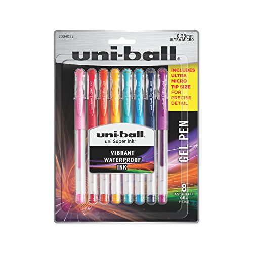 uni-ball 2004052 Gel Pens, Ultra Micro Point (0.38mm), Assorted Colors, 8 Count