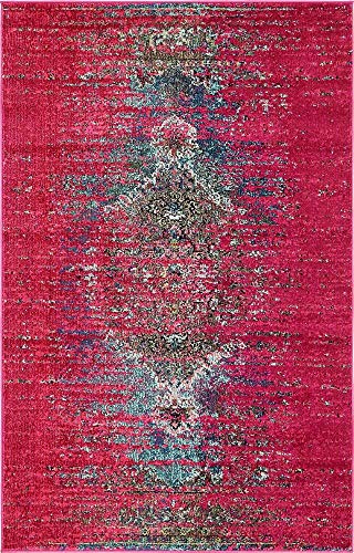 Unique Loom Vita Collection Saturated Over-Dyed Traditional Gradient Area Rug, 4 ft x 6 ft, Fuchsia/Light Blue