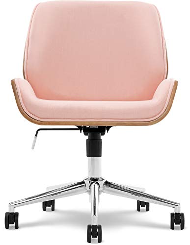 Elle Decor Ophelia Low-Back Task Modern Bentwood Home Office Armless Desk Chairs in Chrome Finish, French Pink 22.75D x 22W x 44H in