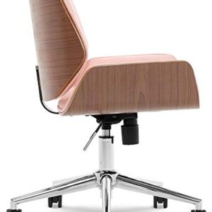 Elle Decor Ophelia Low-Back Task Modern Bentwood Home Office Armless Desk Chairs in Chrome Finish, French Pink 22.75D x 22W x 44H in