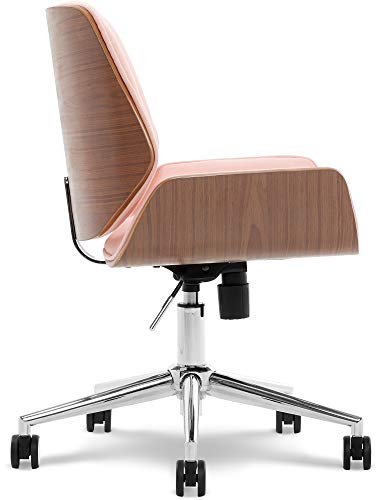 Elle Decor Ophelia Low-Back Task Modern Bentwood Home Office Armless Desk Chairs in Chrome Finish, French Pink 22.75D x 22W x 44H in