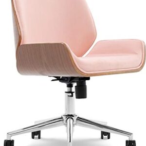 Elle Decor Ophelia Low-Back Task Modern Bentwood Home Office Armless Desk Chairs in Chrome Finish, French Pink 22.75D x 22W x 44H in