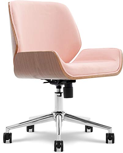 Elle Decor Ophelia Low-Back Task Modern Bentwood Home Office Armless Desk Chairs in Chrome Finish, French Pink 22.75D x 22W x 44H in