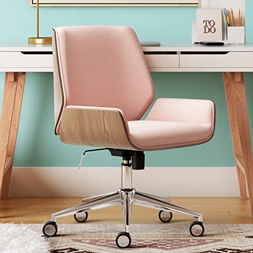 Elle Decor Ophelia Low-Back Task Modern Bentwood Home Office Armless Desk Chairs in Chrome Finish, French Pink 22.75D x 22W x 44H in