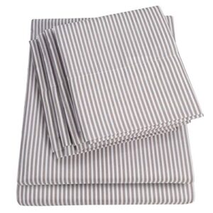 queen sheets stripe grey - 6 piece 1500 supreme collection fine brushed microfiber deep pocket queen sheet set bedding - 2 extra pillow cases, great value, queen, classic stripe gray