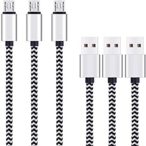 Ailun Micro USB Cable 10ft 3Pack High Speed 2.0 USB A Male to Micro USB Sync Charging Nylon Braided Cable for Android Phone Charger Cable Tablets Wall and Car Charger Connection Silver&Blackwhite