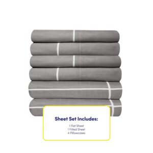 Queen Sheets Window Pane Gray - 6 Piece 1500 Supreme Collection Fine Brushed Microfiber Deep Pocket Queen Sheet Set Bedding - 2 Extra Pillow Cases, Great Value, Queen, Window Pane Gray