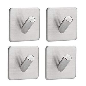 key holder hook heavy duty stainless steel strong 3m self-adhesive waterproof rust-resistant for robe towel bag coat in kitchen shower room 4 pack