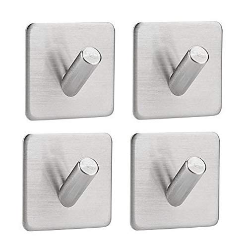 Key Holder Hook Heavy Duty Stainless Steel Strong 3M Self-Adhesive Waterproof Rust-Resistant for Robe Towel Bag Coat in Kitchen Shower Room 4 Pack