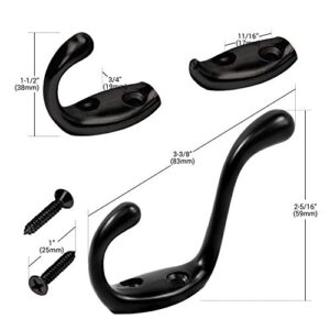 25 Pack Rok Hardware Heavy Duty Dual Home Closet Wall Towel Coat Hook, 3-1/2", Black ROKCH101BLK