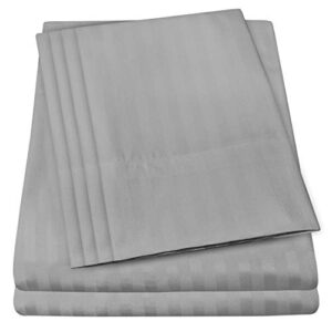 dobby stripe queen sheets - 6 piece 1500 supreme collection fine brushed microfiber deep pocket queen sheet set bedding - 2 extra pillow cases, great value, queen, dobby silver