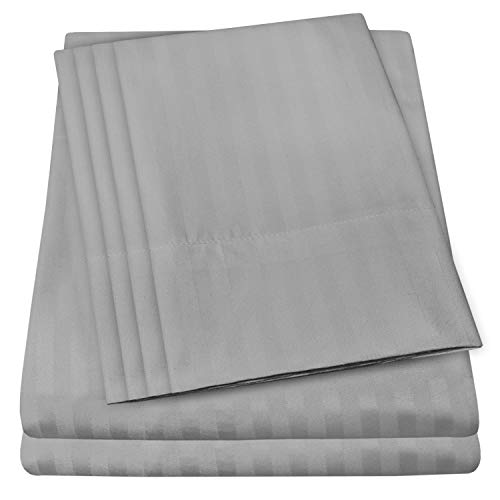 Dobby Stripe Queen Sheets - 6 Piece 1500 Supreme Collection Fine Brushed Microfiber Deep Pocket Queen Sheet Set Bedding - 2 Extra Pillow Cases, Great Value, Queen, Dobby Silver