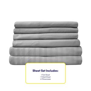 Dobby Stripe Queen Sheets - 6 Piece 1500 Supreme Collection Fine Brushed Microfiber Deep Pocket Queen Sheet Set Bedding - 2 Extra Pillow Cases, Great Value, Queen, Dobby Silver