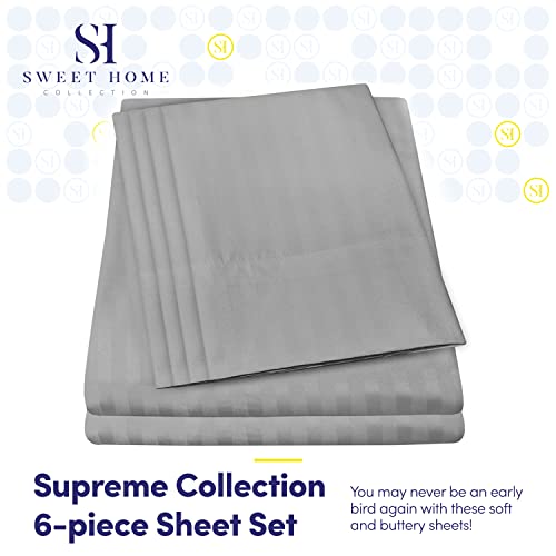 Dobby Stripe Queen Sheets - 6 Piece 1500 Supreme Collection Fine Brushed Microfiber Deep Pocket Queen Sheet Set Bedding - 2 Extra Pillow Cases, Great Value, Queen, Dobby Silver