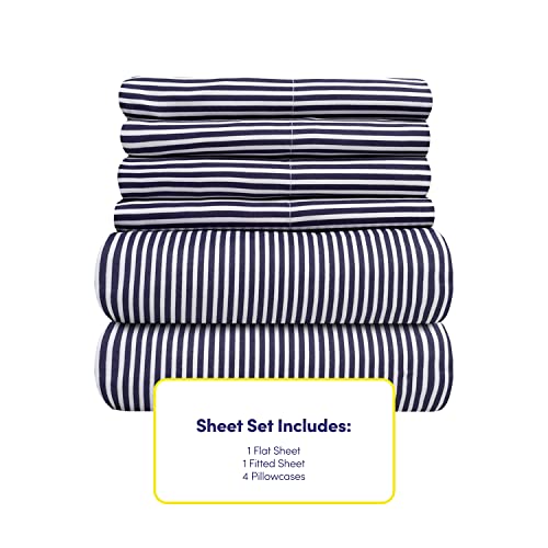 Full Size Bed Sheets - 6 Piece 1500 Supreme Collection Fine Brushed Microfiber Deep Pocket Full Sheet Set Bedding - 2 Extra Pillow Cases, Great Value, Full, Classic Stripe Navy