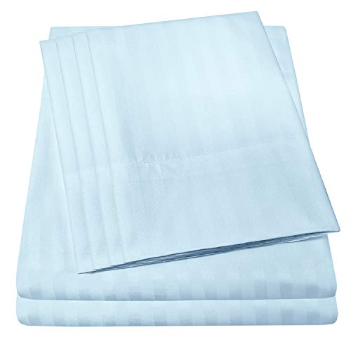 Dobby Stripe Queen Sheets - 6 Piece 1500 Supreme Collection Fine Brushed Microfiber Deep Pocket Queen Sheet Set Bedding - 2 Extra Pillow Cases, Great Value, Queen, Dobby Light Blue