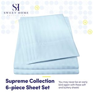 Dobby Stripe Queen Sheets - 6 Piece 1500 Supreme Collection Fine Brushed Microfiber Deep Pocket Queen Sheet Set Bedding - 2 Extra Pillow Cases, Great Value, Queen, Dobby Light Blue