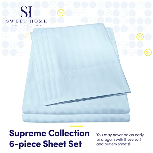 Dobby Stripe Queen Sheets - 6 Piece 1500 Supreme Collection Fine Brushed Microfiber Deep Pocket Queen Sheet Set Bedding - 2 Extra Pillow Cases, Great Value, Queen, Dobby Light Blue