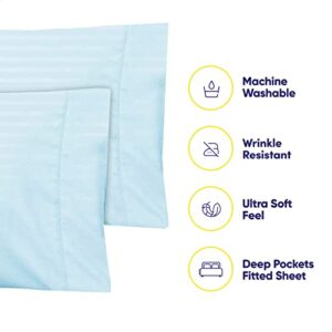 Dobby Stripe Queen Sheets - 6 Piece 1500 Supreme Collection Fine Brushed Microfiber Deep Pocket Queen Sheet Set Bedding - 2 Extra Pillow Cases, Great Value, Queen, Dobby Light Blue