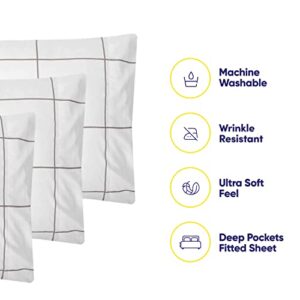 King Size Bed Sheets - 6 Piece 1500 Supreme Collection Fine Brushed Microfiber Deep Pocket King Sheet Set Bedding - 2 Extra Pillow Cases, Great Value, King, Window Pane White