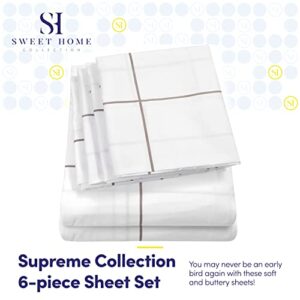 King Size Bed Sheets - 6 Piece 1500 Supreme Collection Fine Brushed Microfiber Deep Pocket King Sheet Set Bedding - 2 Extra Pillow Cases, Great Value, King, Window Pane White