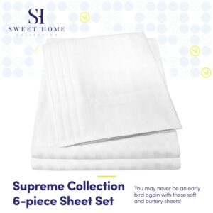 Full Size Bed Sheets - 6 Piece 1500 Supreme Collection Fine Brushed Microfiber Deep Pocket Full Sheet Set Bedding - 2 Extra Pillow Cases, Great Value, Full, Dobby White