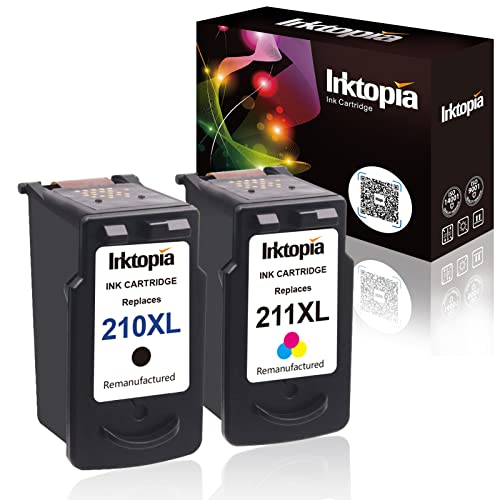 Inktopia Remanufactured Ink Cartridge Replacement for Canon 210XL PG-210XL 211 XL CL211XL (1 Black,1 Tri-Color) for PIXMA MP495 IP2700 MP490 MP480 MP280 MX330 MX340 XM410 MX420 MX350 Printer