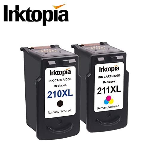 Inktopia Remanufactured Ink Cartridge Replacement for Canon 210XL PG-210XL 211 XL CL211XL (1 Black,1 Tri-Color) for PIXMA MP495 IP2700 MP490 MP480 MP280 MX330 MX340 XM410 MX420 MX350 Printer