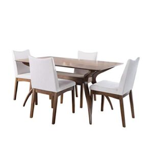 christopher knight home dimitri fabric and walnut wood dining set, light beige / walnut