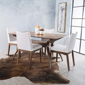 Christopher Knight Home Dimitri Fabric and Walnut Wood Dining Set, Light Beige / Walnut