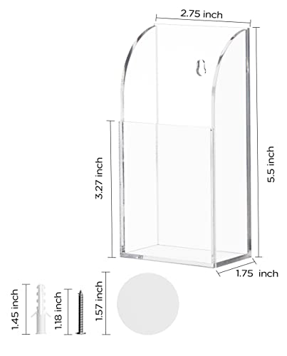 HBlife Acrylic Remote Holder Organizer, Clear TV Remote Control Holder Wall Mount Remote Caddy for Bedside, Media Organizer Storage Box 1 Compartment