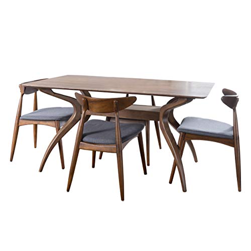 Christopher Knight Home Barron Fabric and Walnut Wood Dining Set, 5-Pcs Set, Charcoal