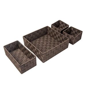 Posprica Woven Storage Baskets for Organizing, Small Baskets Cube Bin Container Tote Organizer Divider for Drawer, Closet, Shelf, Dresser, Set of 4(Brown)