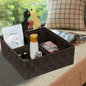 Posprica Woven Storage Baskets for Organizing, Small Baskets Cube Bin Container Tote Organizer Divider for Drawer, Closet, Shelf, Dresser, Set of 4(Brown)