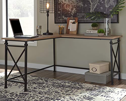 Signature Design by Ashley Jaeparli Modern Farmhouse Home Office L Shaped Desk, Brown